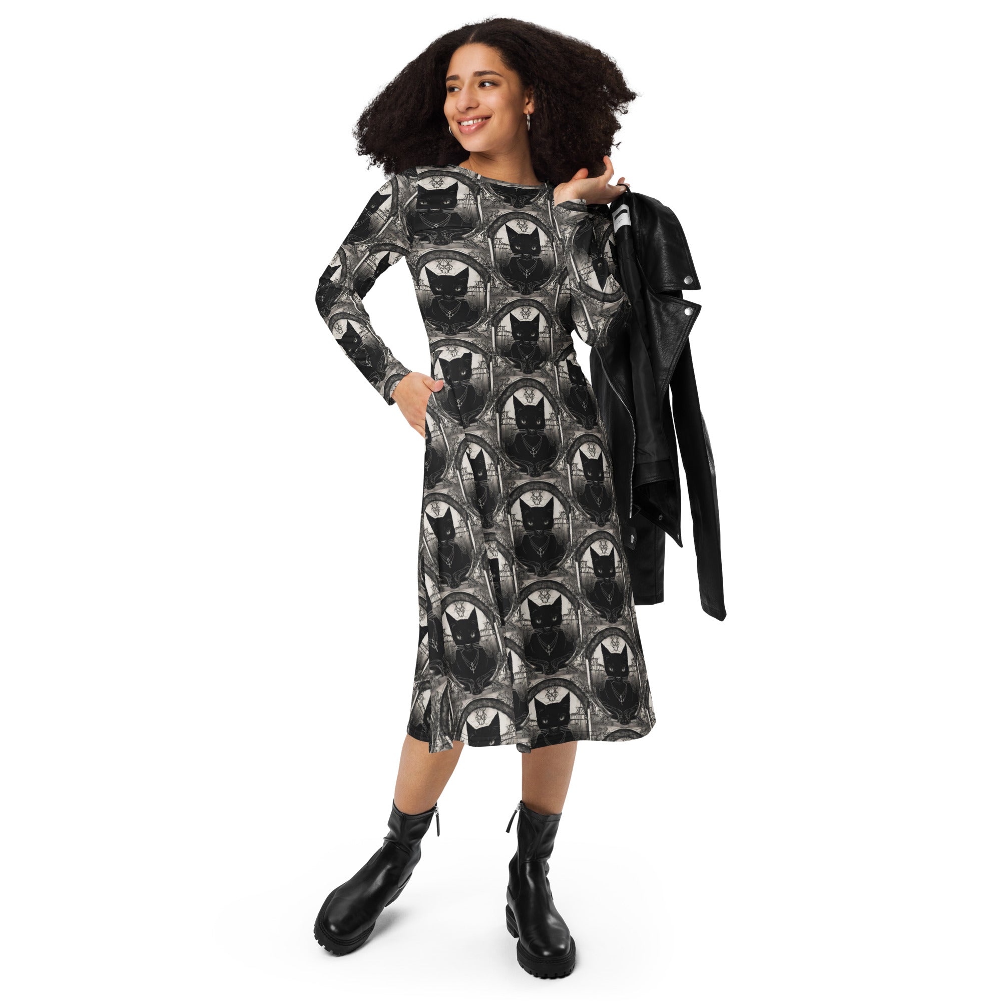 BLACK CAT FEVER LONG SLEEVE MIDI DRESS – SCAMP+TRAMP