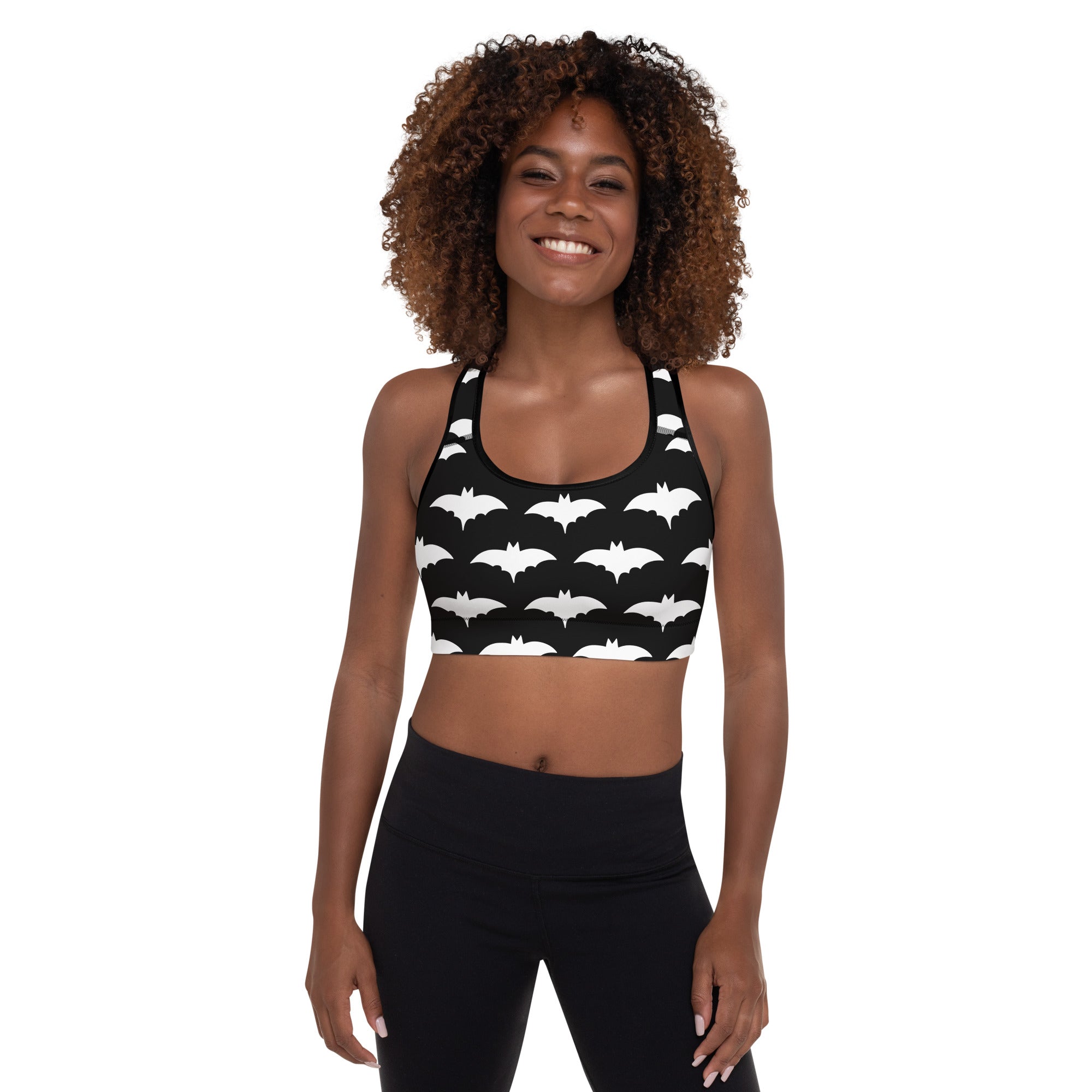 WHITE BAT PADDED SPORTS BRA – SCAMP+TRAMP