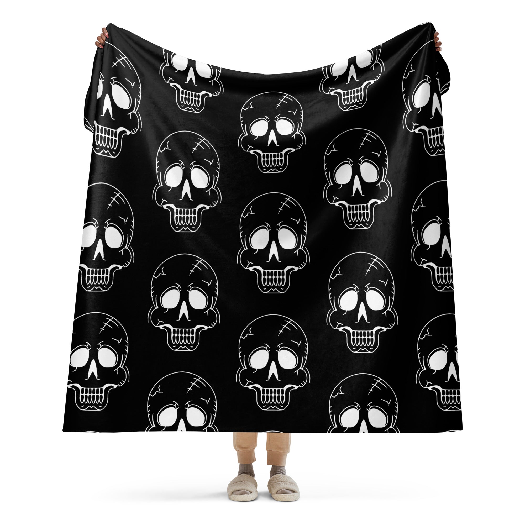 BLACK LAUGHING SKULL SHERPA BLANKET – SCAMP+TRAMP